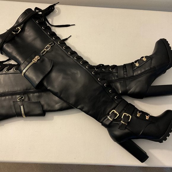 Shoes | Thigh High Elira High Block Heel Bootsnew | Poshmark